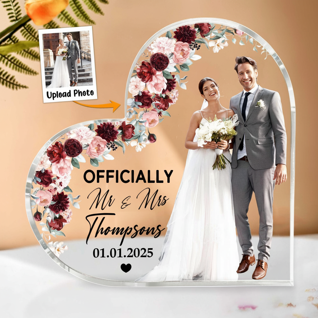 Officially Mr & Mrs - Personalized Acrylic Photo Plaque – Made It One